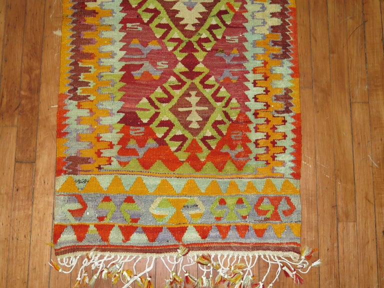 Narrow Kilim Runner in Bright Red and Green For Sale at 1stDibs