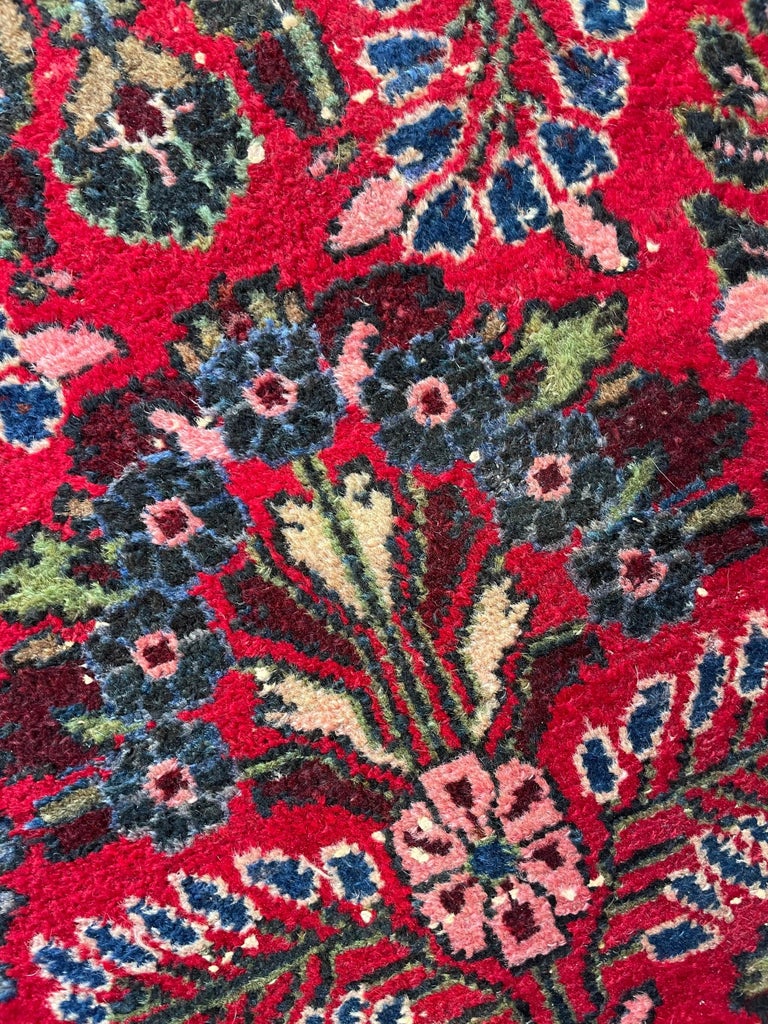 Narrow and Long Vintage Runner in Deep Strawberry with Teal, Sage Green ...