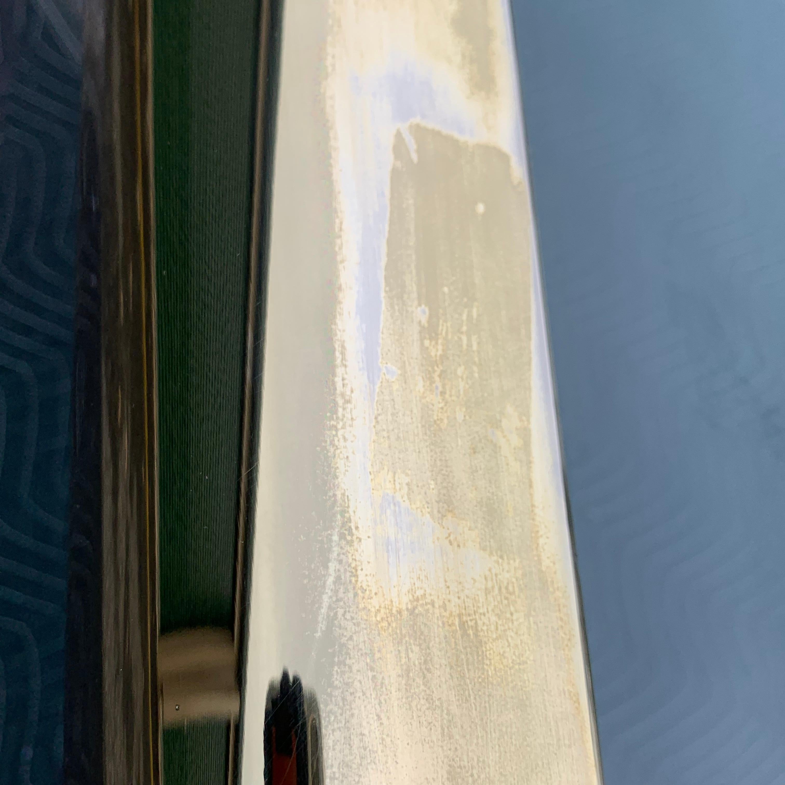 Narrow Mid-Century Modern Brass 3/4” Glass Top Waterfall Console Table ...