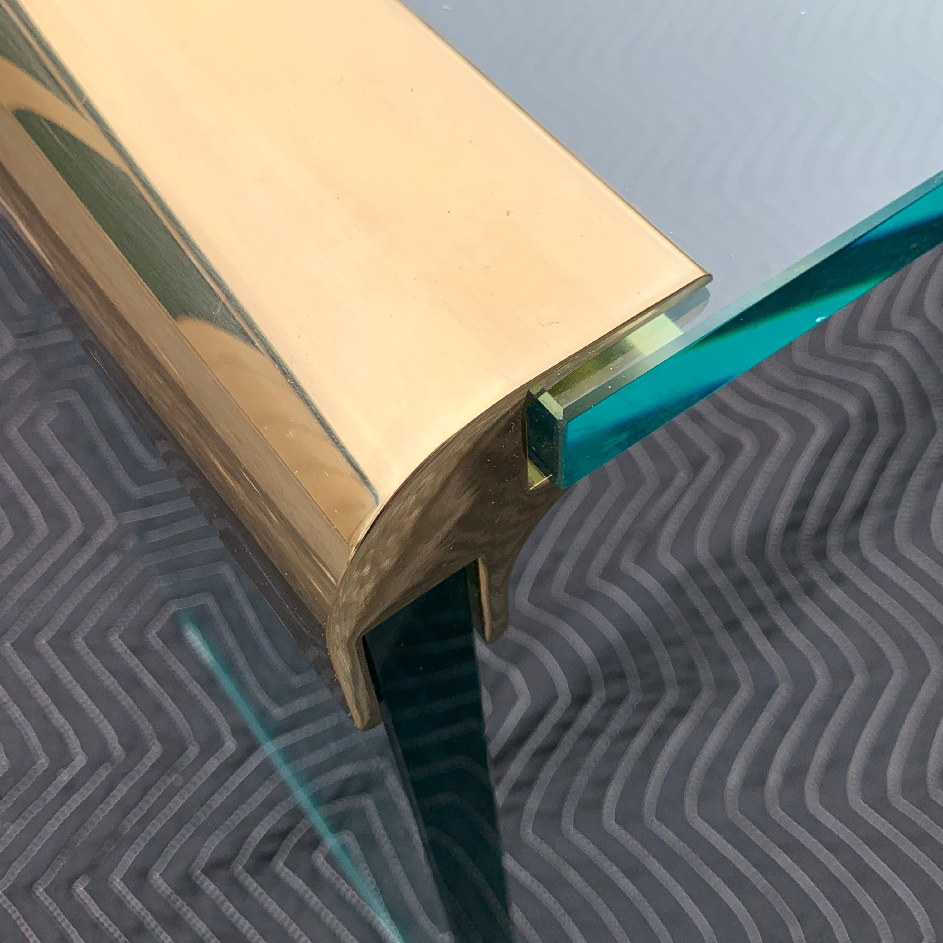 Narrow Mid-Century Modern Brass 3/4” Glass Top Waterfall Console Table ...