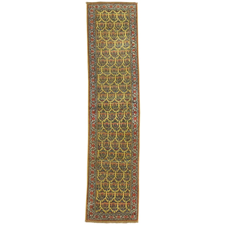 Narrow Paisley Yellow Antique Runner For Sale at 1stDibs