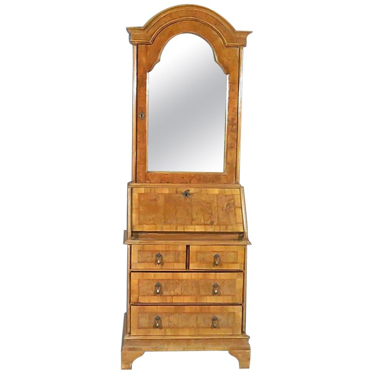 Narrow Venetian Italian Circassian Walnut Mirrored Secretary Desk ...