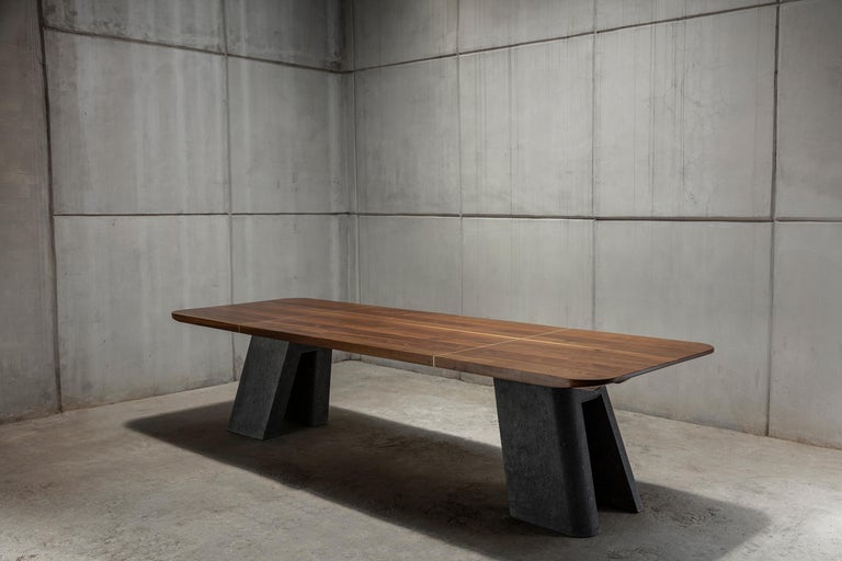 Nashii, sculptural dining table made of lava stone and solid wood by ...