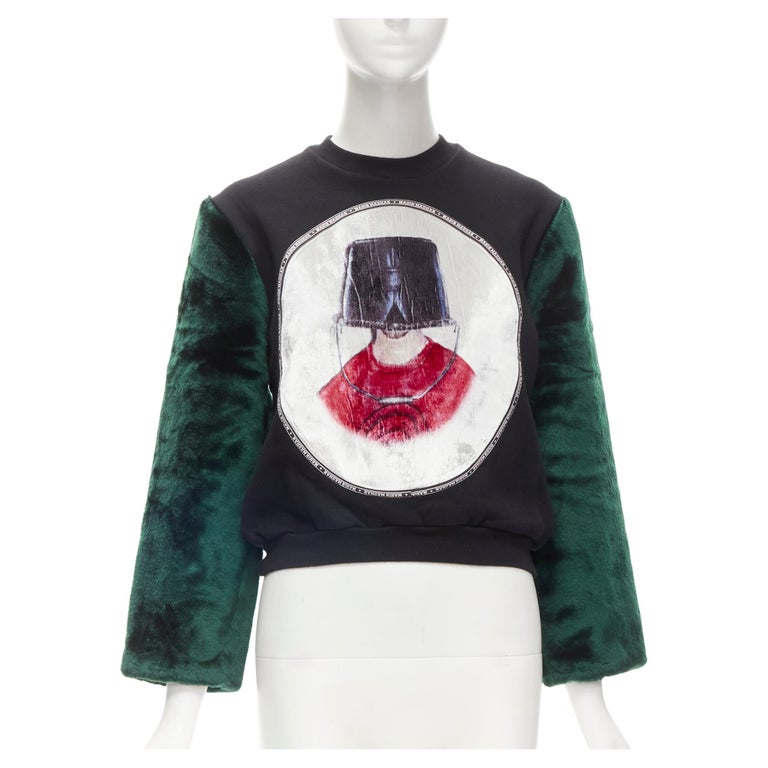 NASIR MAZHAR black velvet print green faux fur sleeve pullover ...