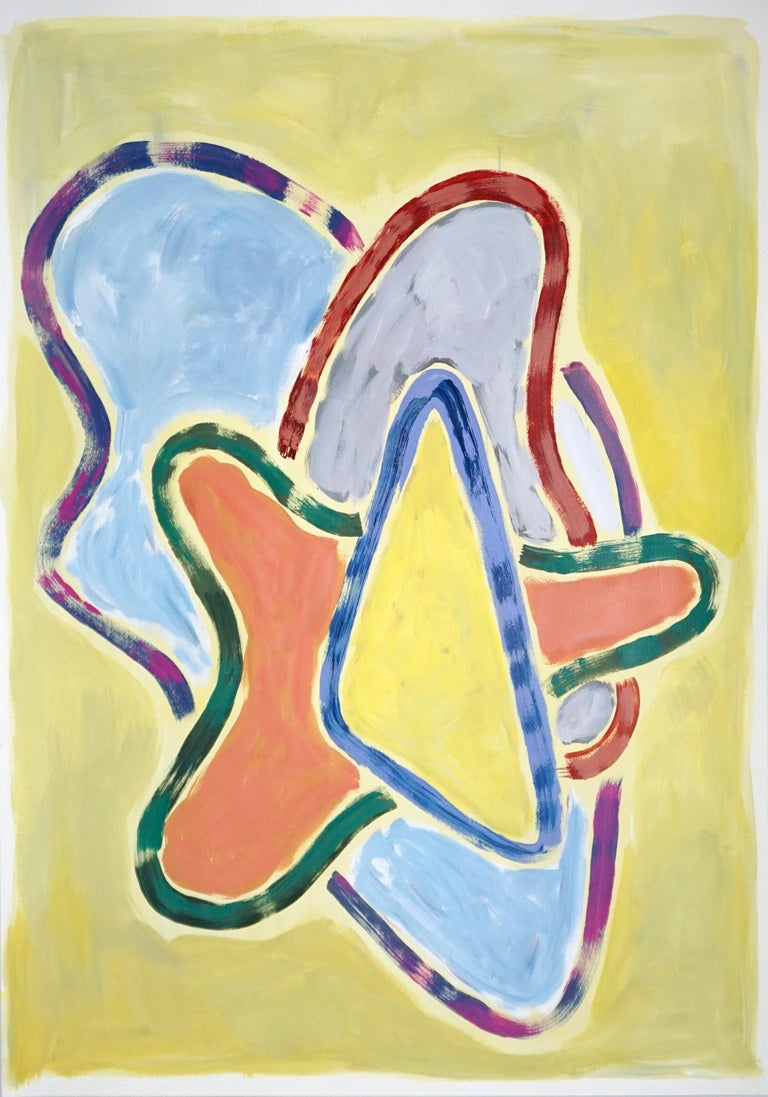 Natalia Roman - Yellow Painting of Pastel Abstract Heart, Mid Century ...