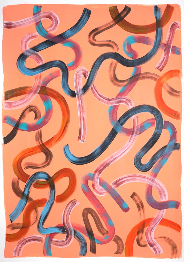 Natalia Roman - Abstract Diptych of Pastel Salmon Swirls, Southwestern ...