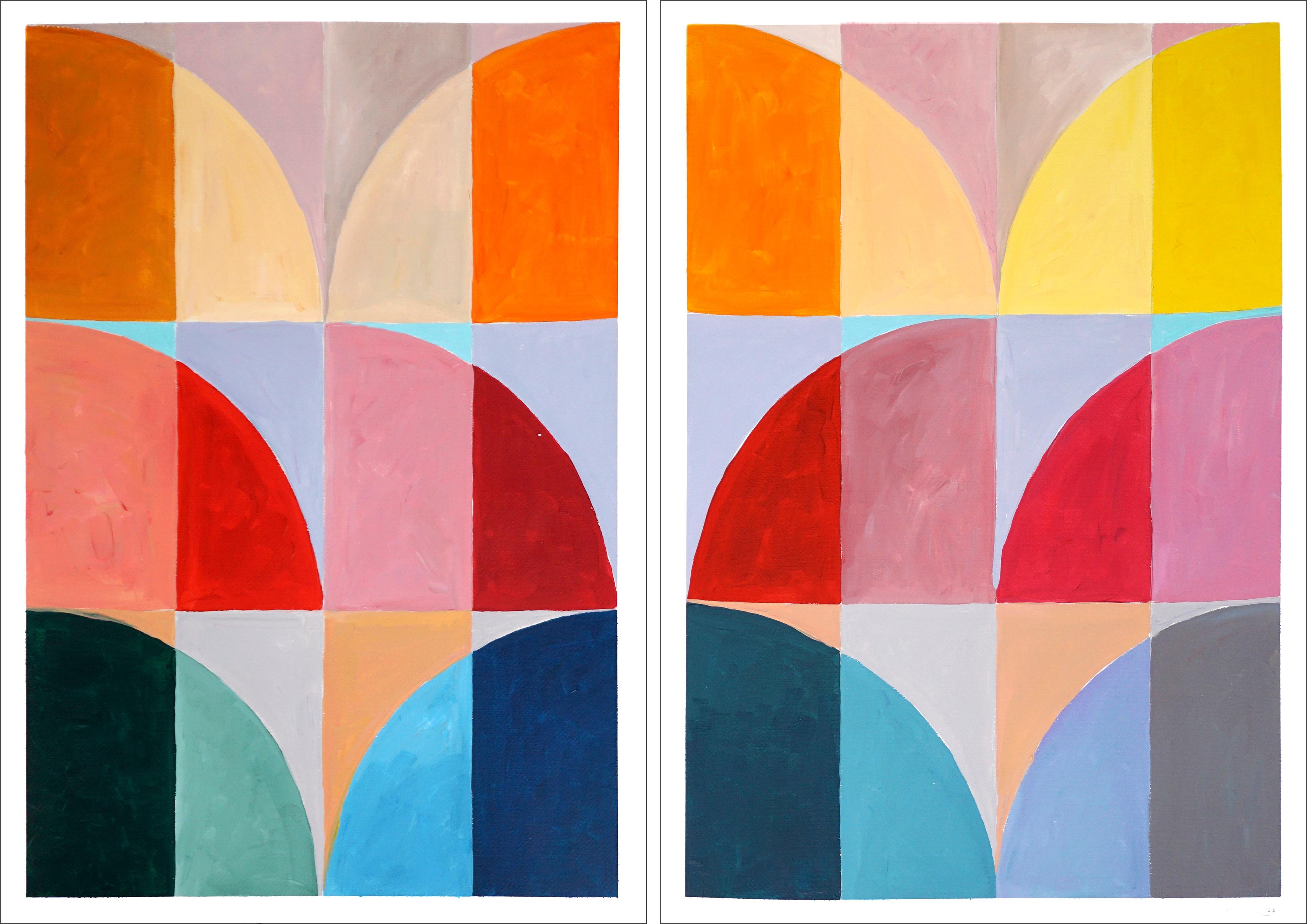 Natalia Roman - Sunrise in The Tropics, Warm Tones Abstract Landscape, Yellow, Orange, Geometric ...