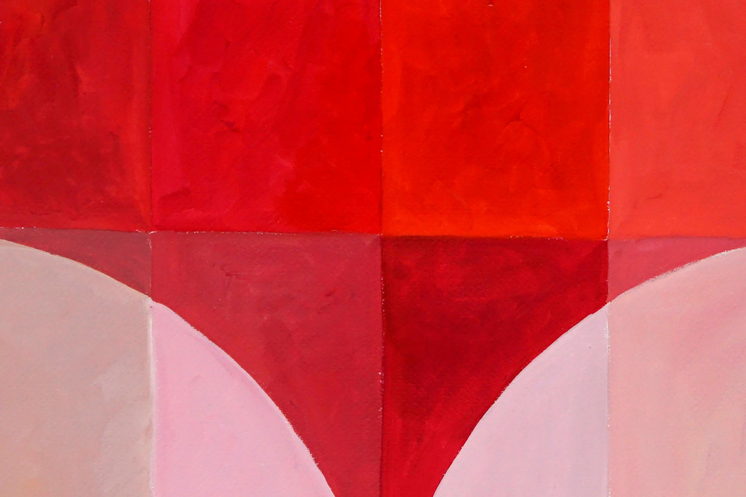 Natalia Roman - Amalfi Parasol Triptych, Abstract Fabric Pattern in Red, Yellow and Mid-Tones ...