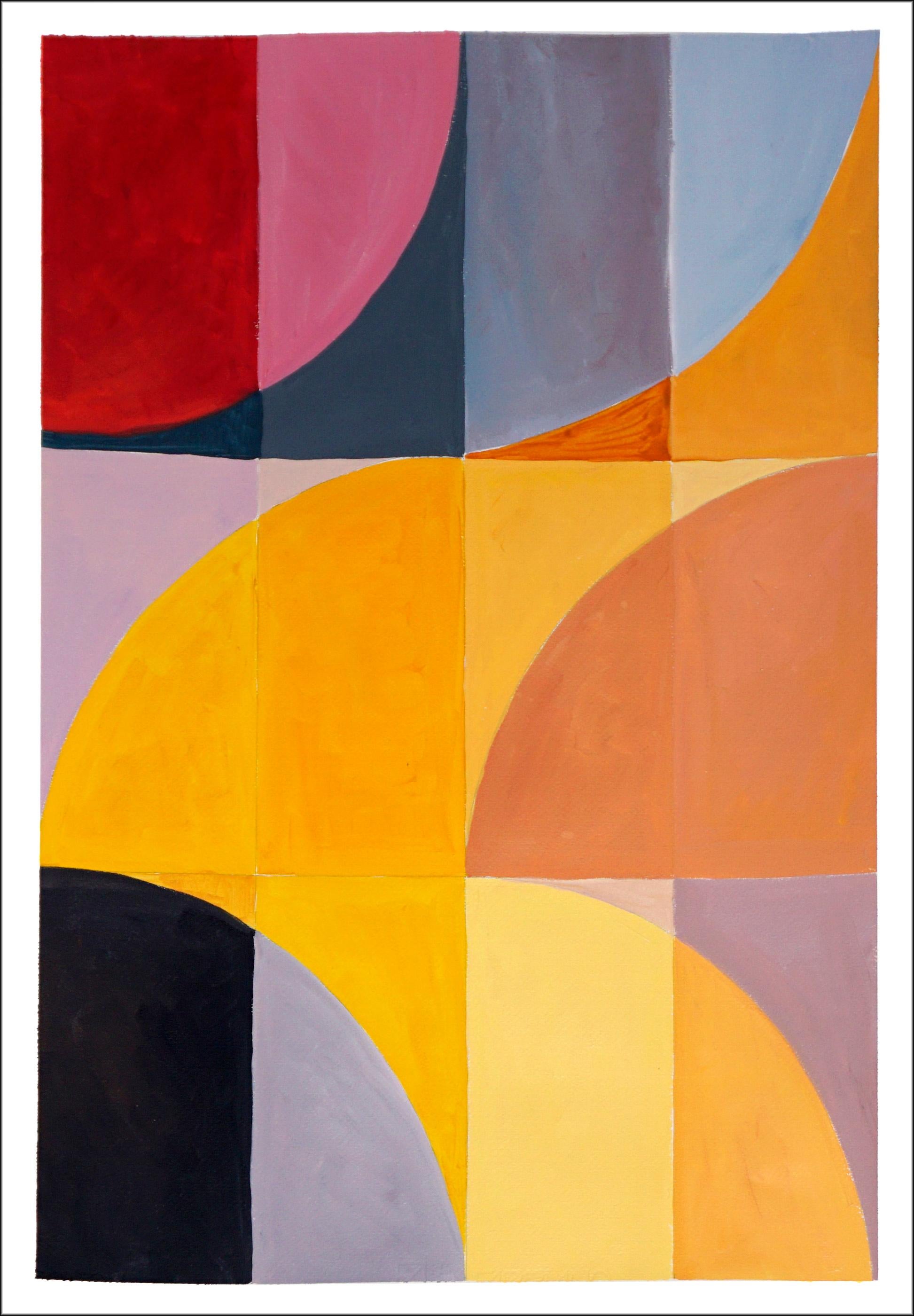 Natalia Roman - Amalfi Parasol Triptych, Abstract Fabric Pattern in Red, Yellow and Mid-Tones ...