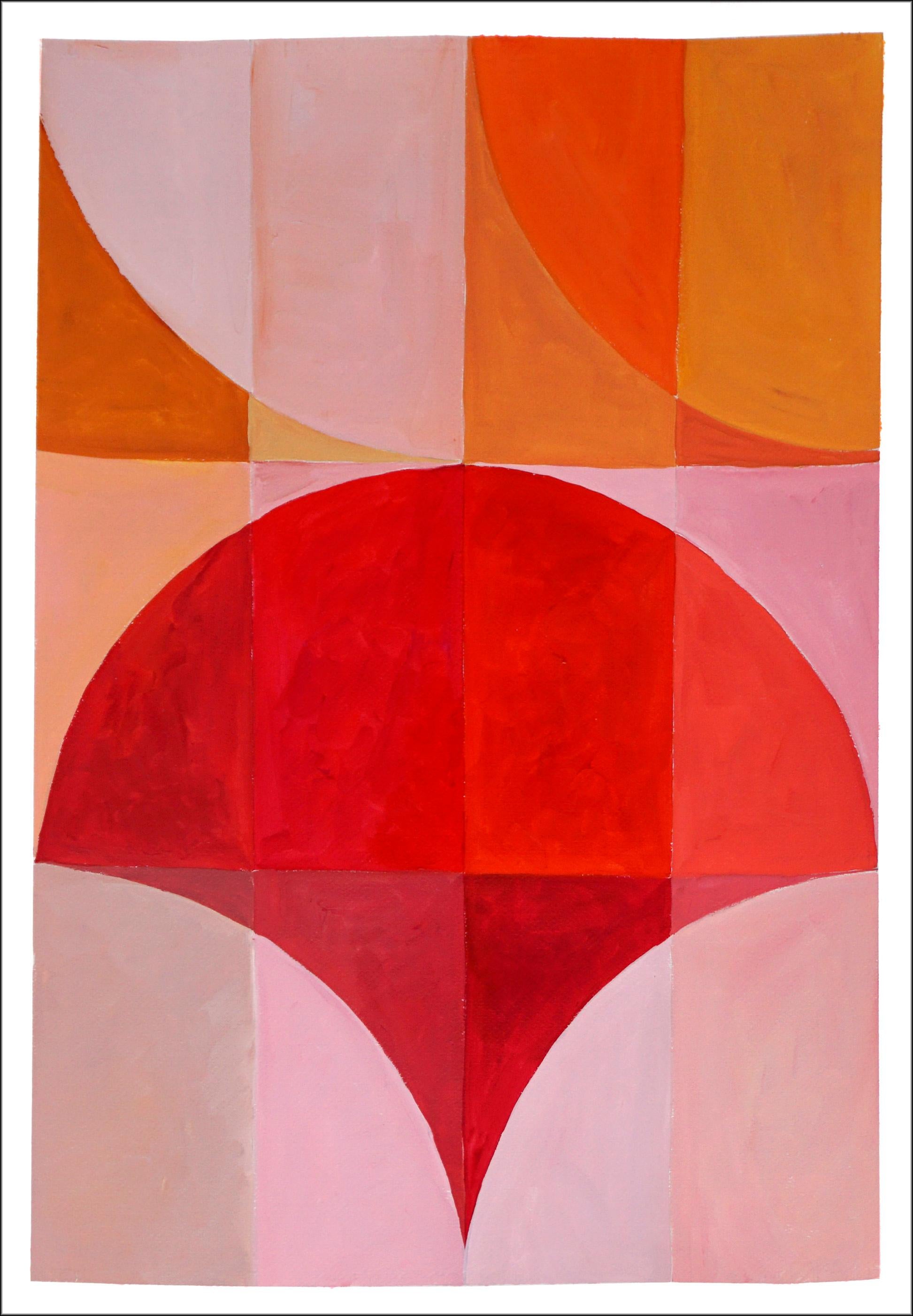 Natalia Roman - Amalfi Parasol Triptych, Abstract Fabric Pattern in Red, Yellow and Mid-Tones ...