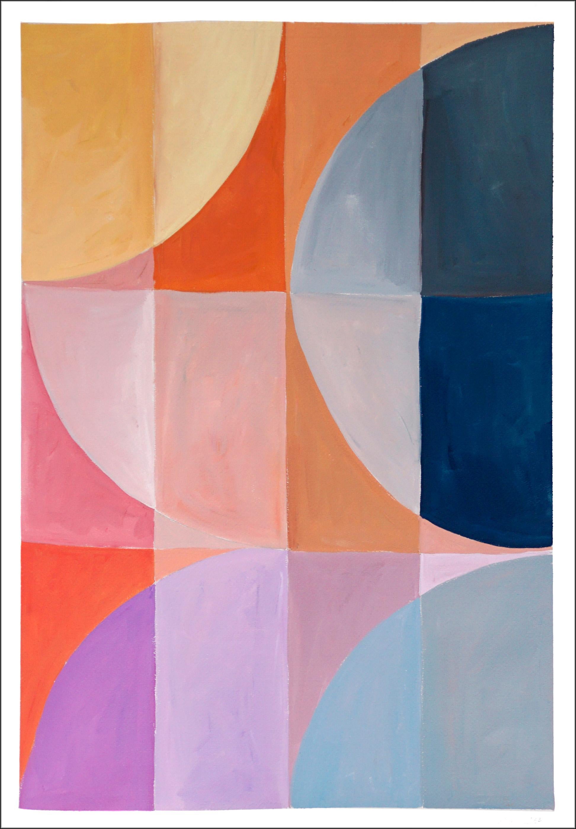 Natalia Roman - Amalfi Parasol Triptych, Abstract Fabric Pattern in Red, Yellow and Mid-Tones ...