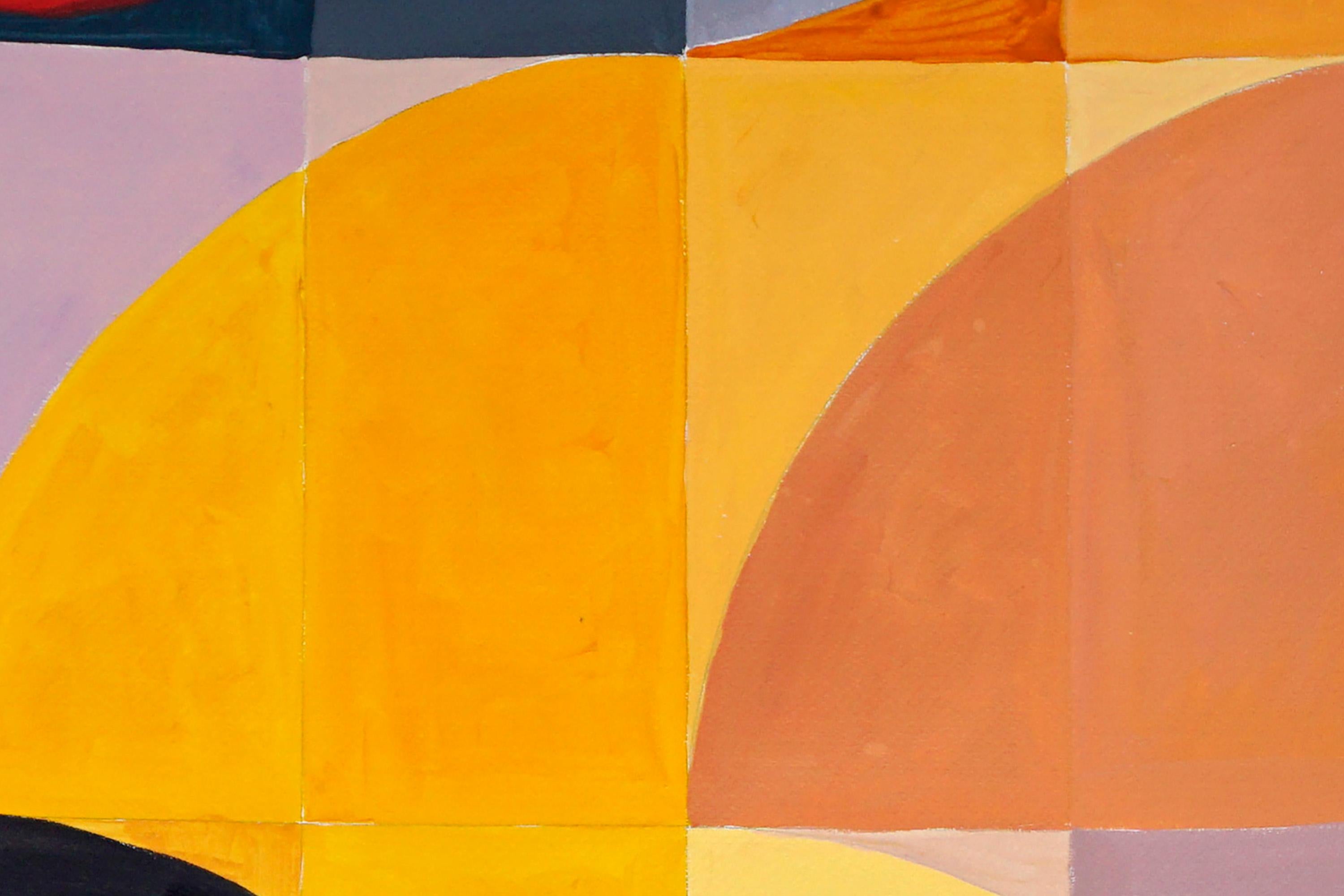 Natalia Roman - Amalfi Parasol Triptych, Abstract Fabric Pattern in Red, Yellow and Mid-Tones ...