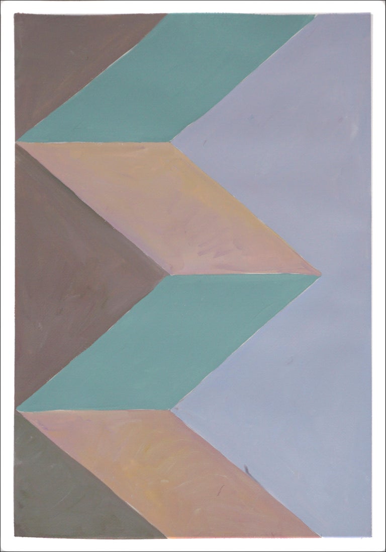 Natalia Roman - Architecture and Artichoke, Pastel Tones Geometric Triptych, Fractal Modern Grid ...