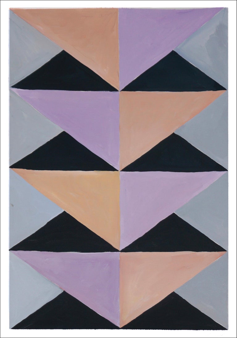 Natalia Roman - Architecture and Artichoke, Pastel Tones Geometric Triptych, Fractal Modern Grid ...