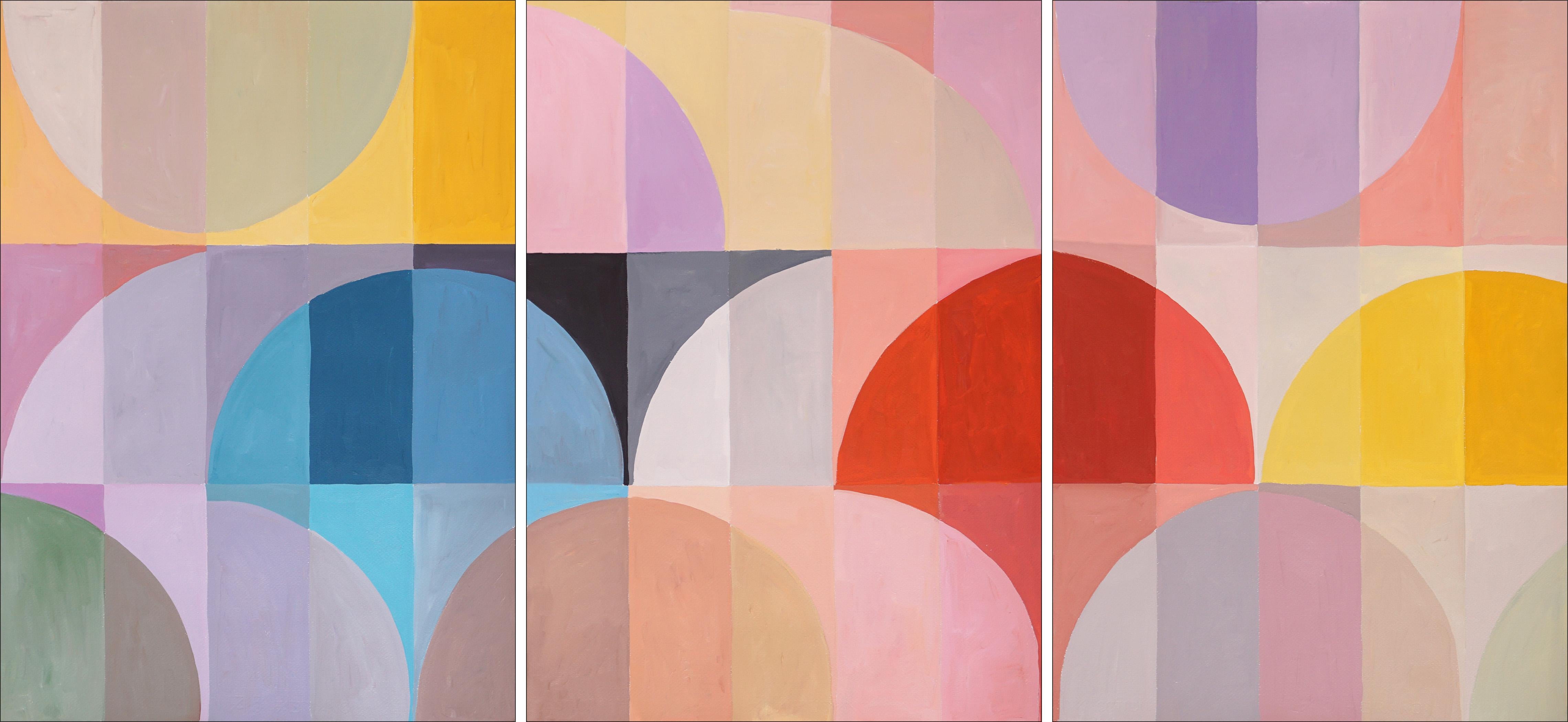 Natalia Roman - Art Deco Surreal Arches in Primary Tones Triptych, Pastel Skin Palette Hue Grid ...