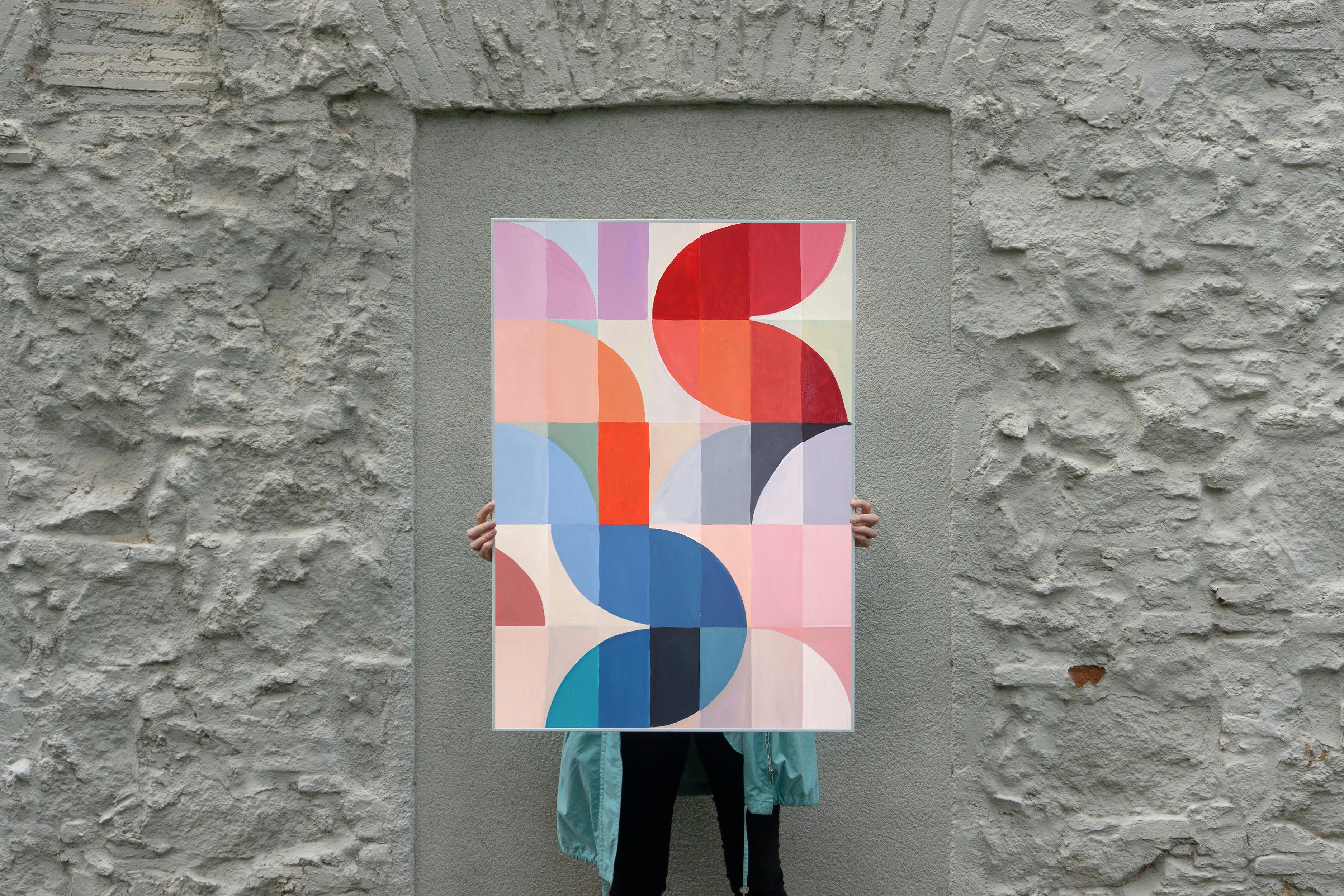 Natalia Roman - Bauhaus Red and Blue Tiles Grid, Abstract Geometric ...