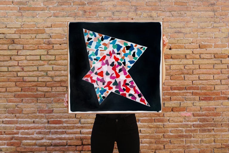 Natalia Roman - Camouflage Overlap, Triangles on Black Background, Pink Terrazzo Tile Patterns ...