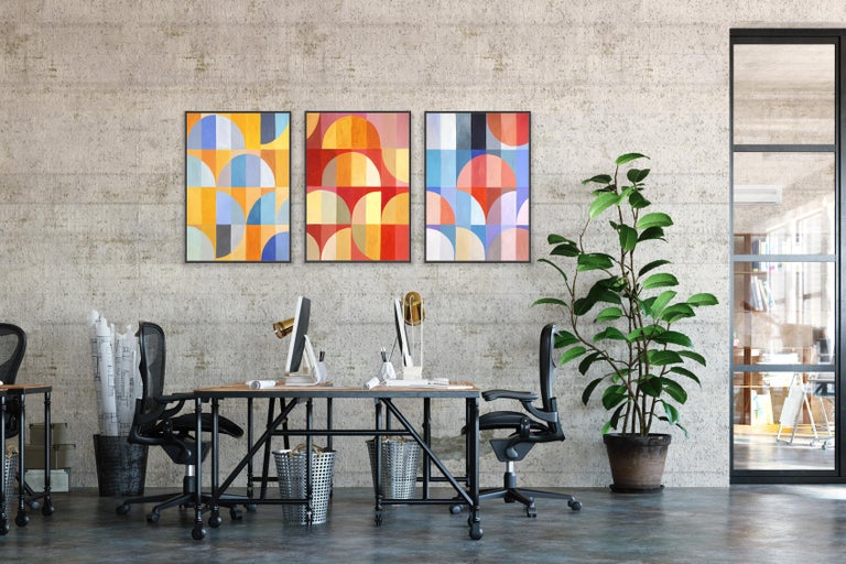 Natalia Roman - Changing Seasons in Primary Tones, Yellow, Blue, Red Bauhaus Grid Large Triptych ...