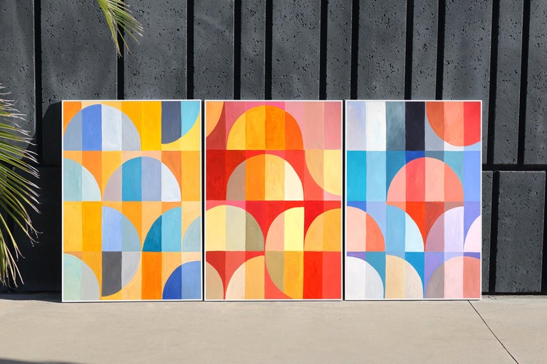 Natalia Roman - Changing Seasons in Primary Tones, Yellow, Blue, Red Bauhaus Grid Large Triptych ...