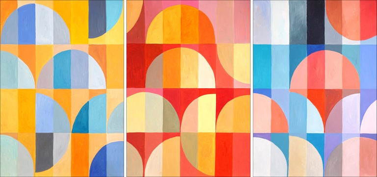 Natalia Roman - Changing Seasons in Primary Tones, Yellow, Blue, Red Bauhaus Grid Large Triptych ...