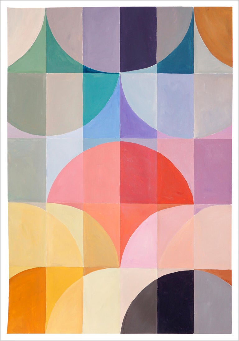 Natalia Roman - Dusk over Rolling Hills, Pastel Hue Primary Tones, Red, Yellow, Blue, Bauhaus ...