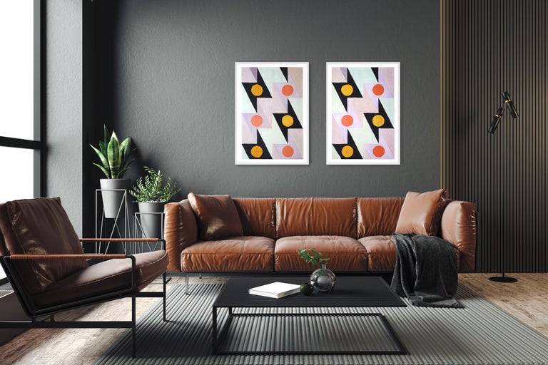 Natalia Roman - Futurist Lightning Bolt Tiles, Pattern Diptych, Pastel ...