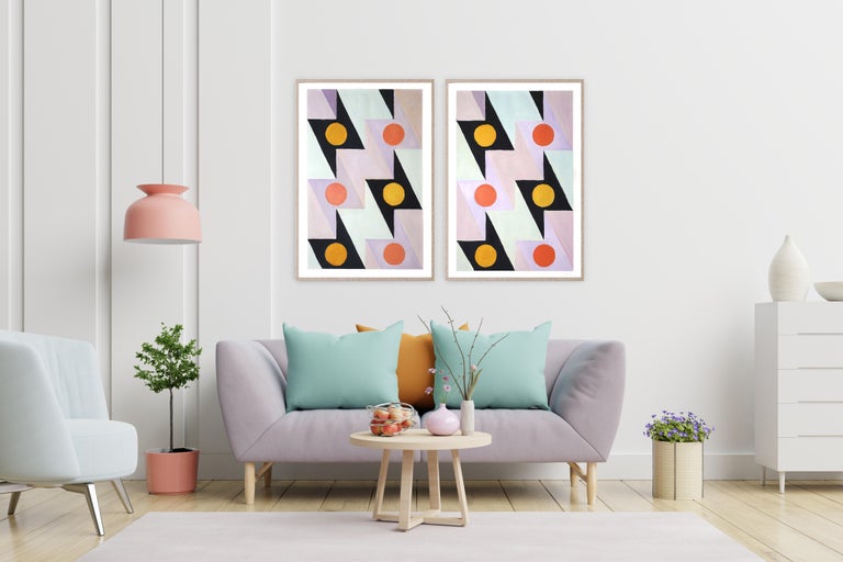 Natalia Roman - Futurist Lightning Bolt Tiles, Pattern Diptych, Pastel ...