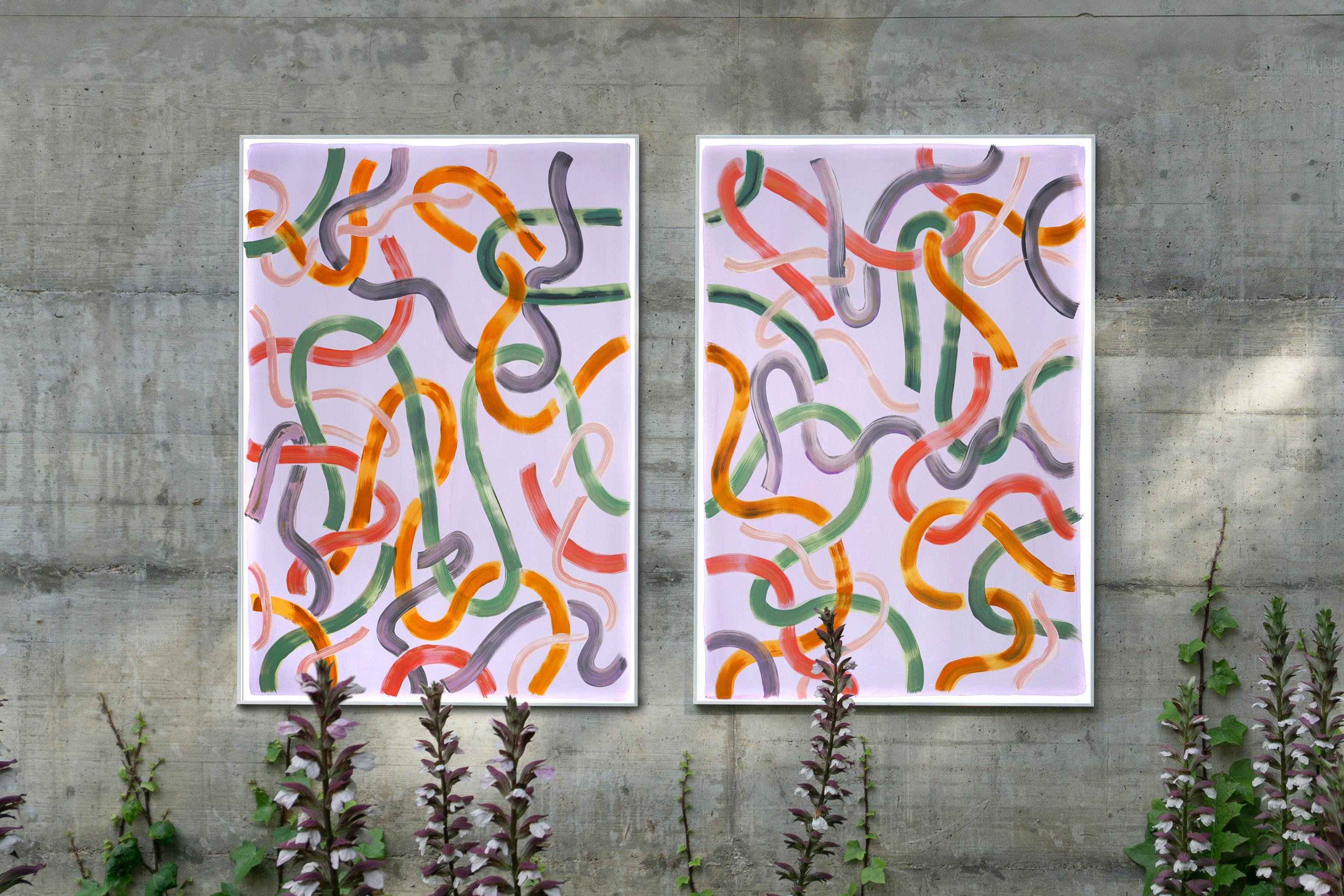 Natalia Roman - Large Abstract Diptych of Yellow Subtle Movements on ...