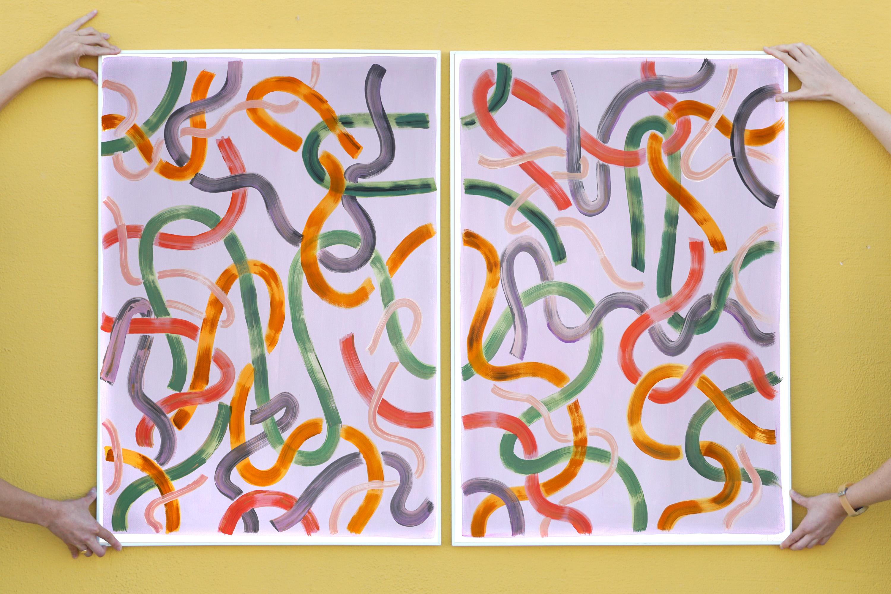 Natalia Roman - Large Abstract Diptych of Yellow Subtle Movements on ...