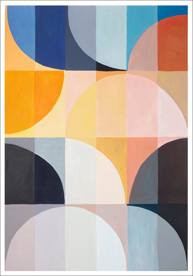 Natalia Roman - Pale Shapes, Blooming Tones, Large Bauhaus Diptych, Primary Hue Geometric Grid ...