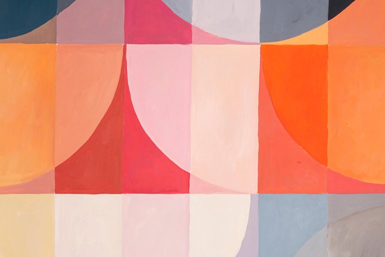 Natalia Roman - Pale Shapes, Blooming Tones, Large Bauhaus Diptych, Primary Hue Geometric Grid ...