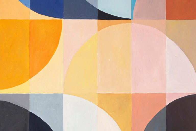 Natalia Roman - Pale Shapes, Blooming Tones, Large Bauhaus Diptych, Primary Hue Geometric Grid ...