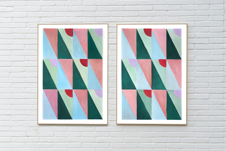 Natalia Roman - Pastel Tiles Combo Grid, Triangle Tiles Pattern Diptych ...