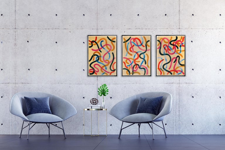 Natalia Roman - Santa Fe Dream Triptych, Urban Style Brush Strokes Red ...