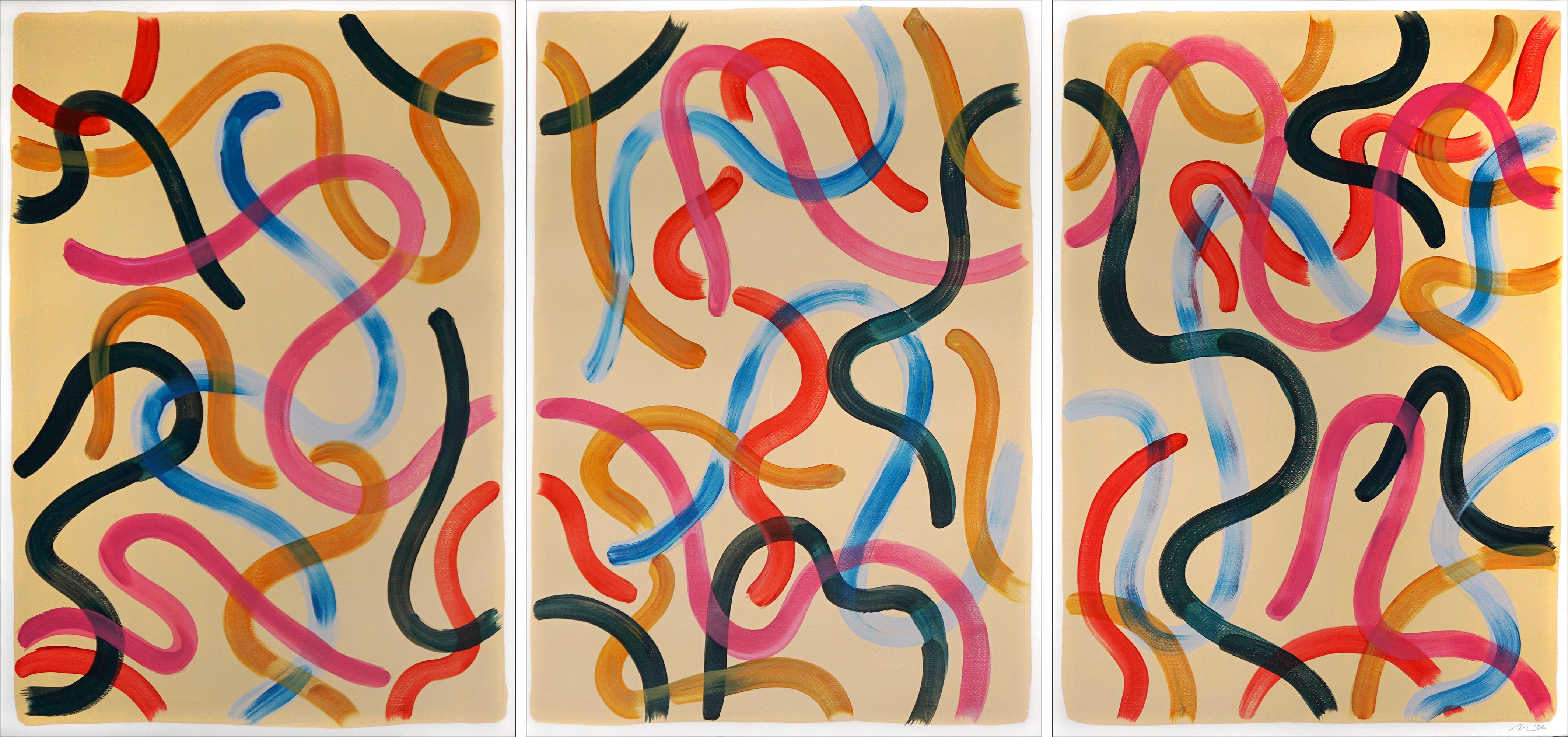 Natalia Roman - Santa Fe Dream Triptych, Urban Style Brush Strokes Red ...