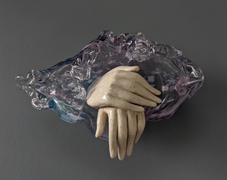 Natasha Dikareva - "Solace", sculpture, porcelain, glass, hands, cloud ...