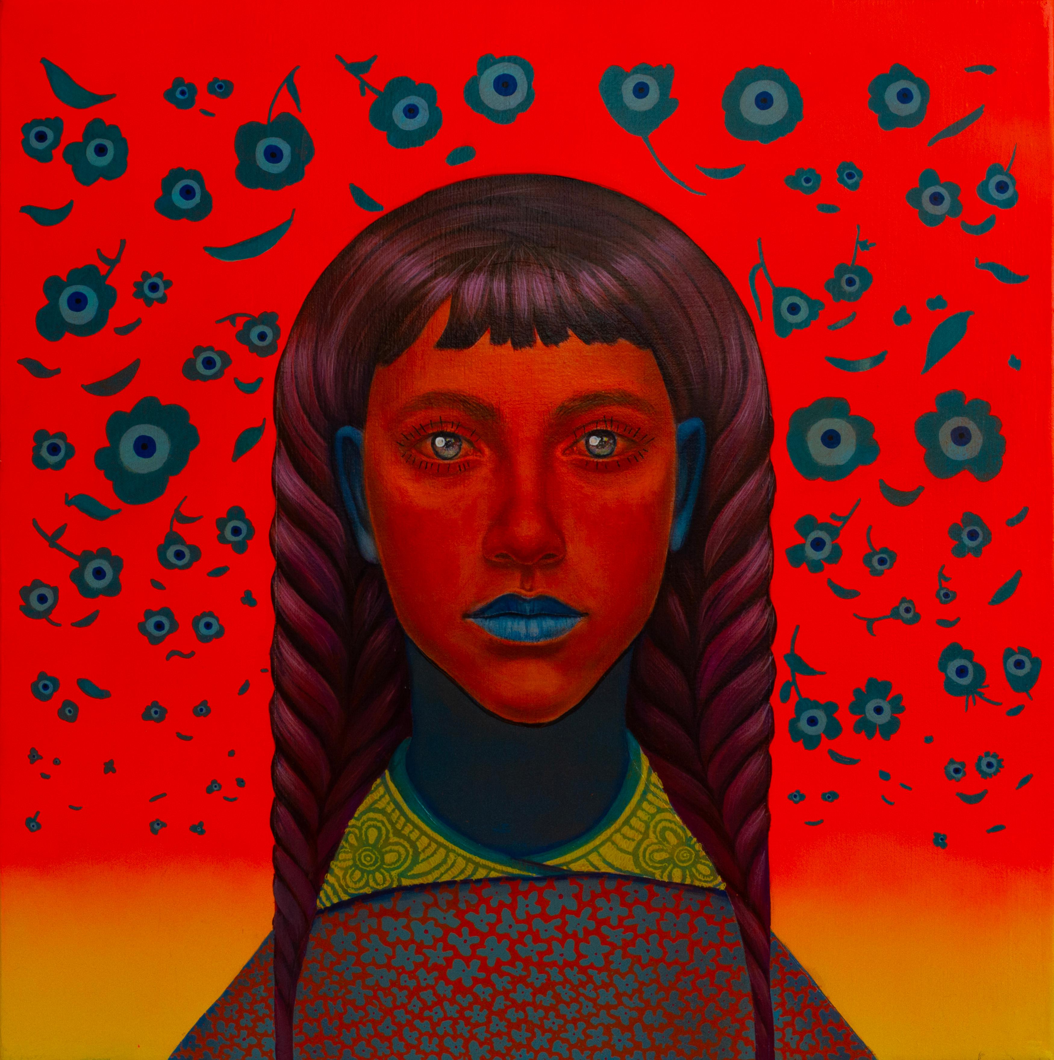 Natasha Lelenco - Red and Blue Portrait with Floral Accents ... Natasha Lelenco - Red and Blue Portrait with Floral Accents ...