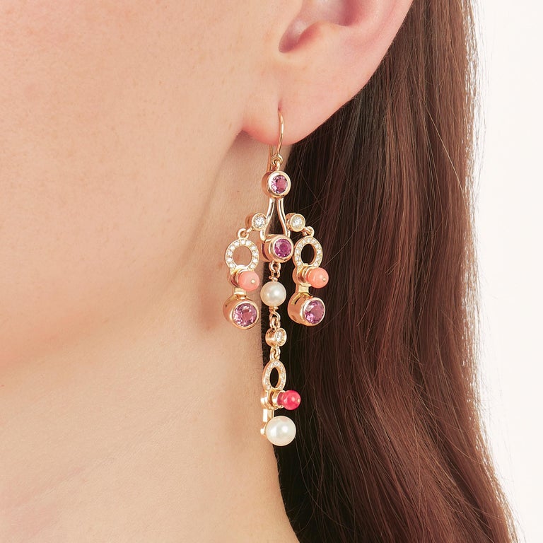 Nathalie Jean Diamond Ruby Tourmaline Pearl Carnelian Gold Chandelier ...