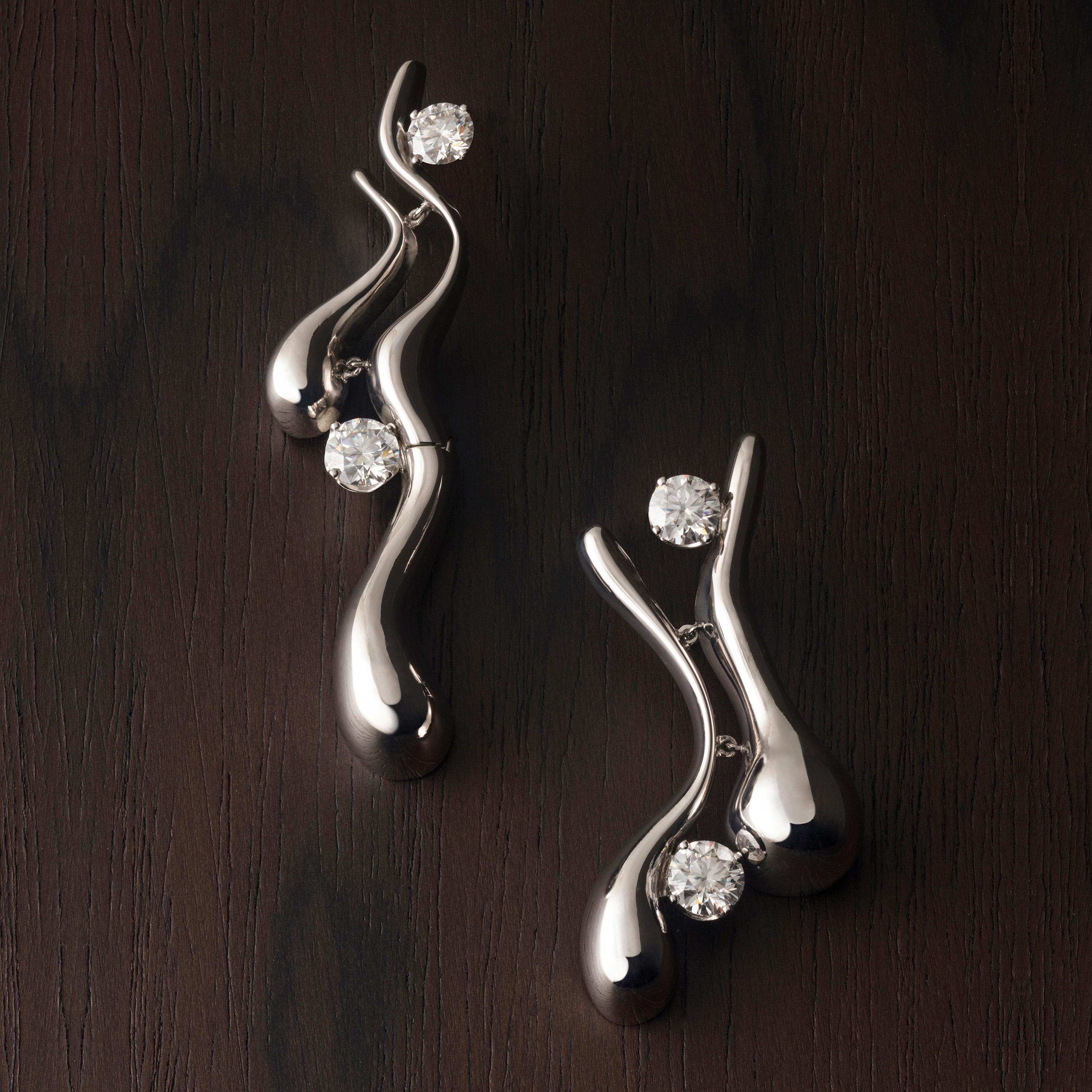 Nathalie Jean 6.36 Carat Diamond2 Rhodium Plated Sterling Silver Drop ...