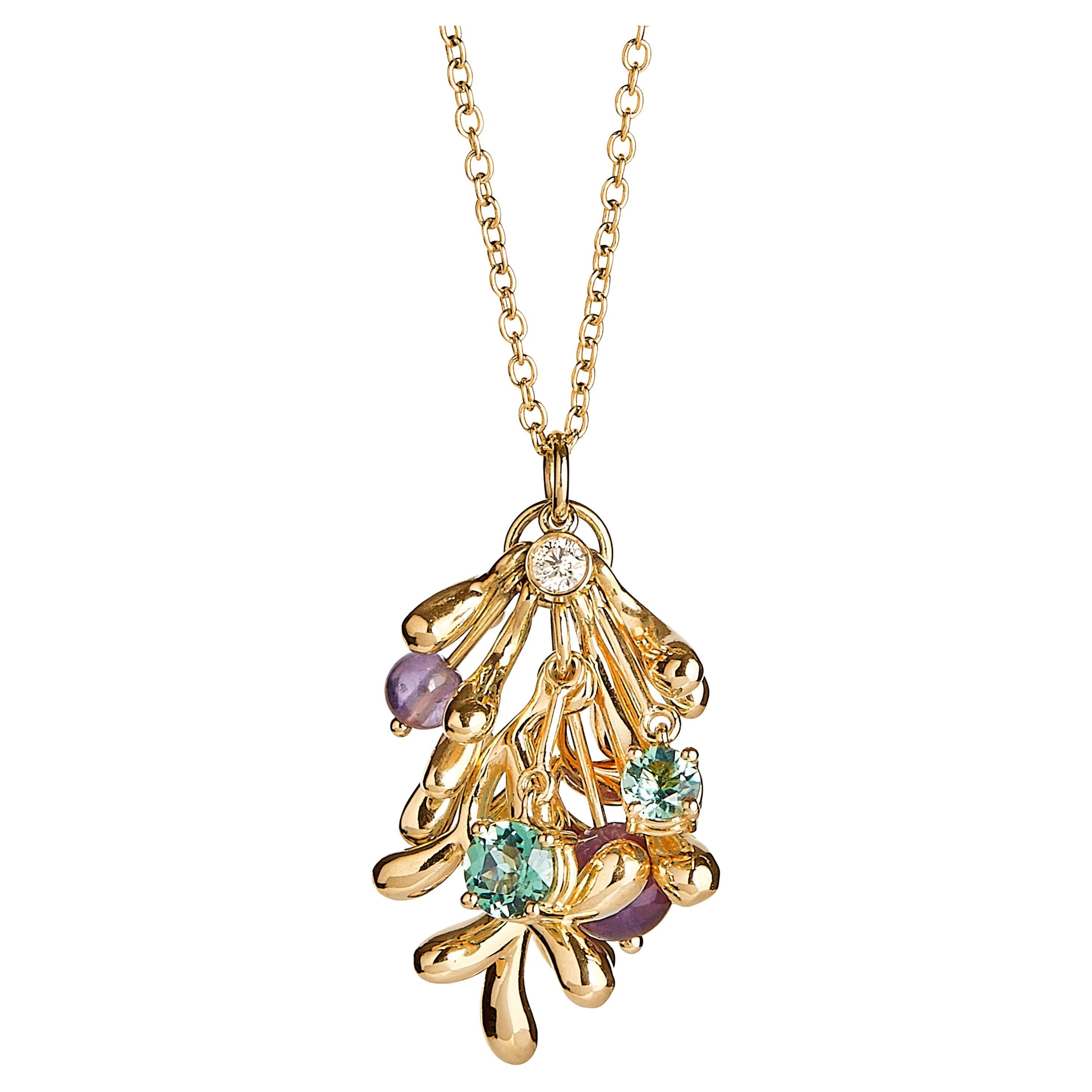 Nathalie Jean 0.06 Carat Diamond Ruby Tourmaline Carnelian Gold Pendant ...