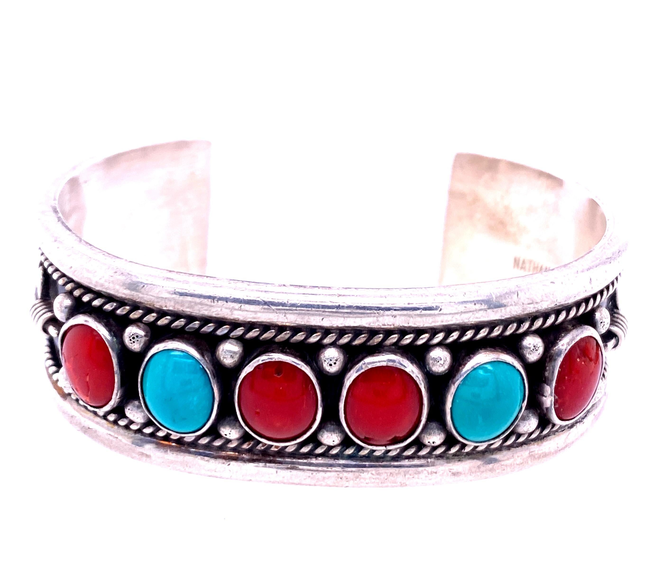 Nathan George Sterling Silver Coral and Turquoise Cuff Bracelet at ...