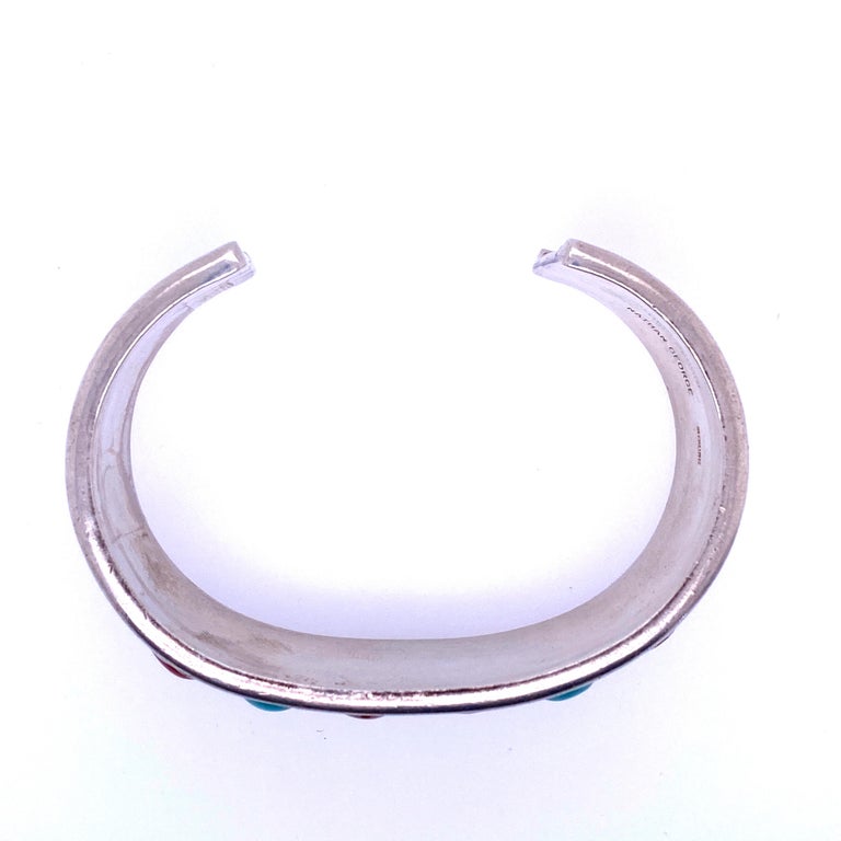 Nathan George Sterling Silver Coral and Turquoise Cuff Bracelet at 1stDibs