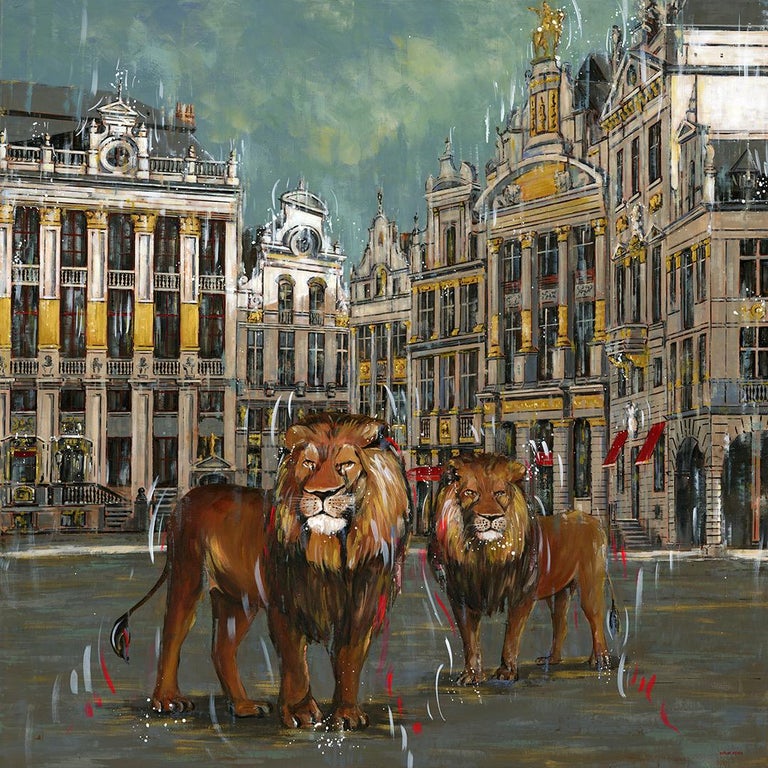 Nathan Neven - Grande Place - Peinture à l'huile moderne surréaliste d ...