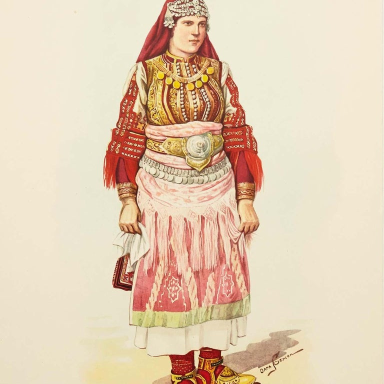 Dessin illustré « National Dresses of Macedonia » sur toile, 1963 En ...