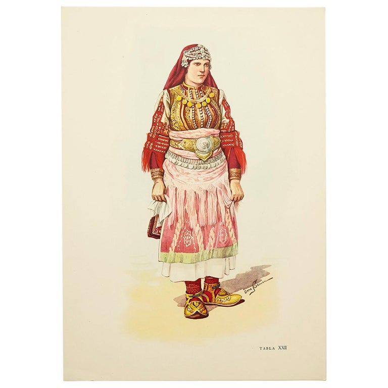 National Dresses of Macedonia Illustrated Drawing in Plate, 1963 For ...