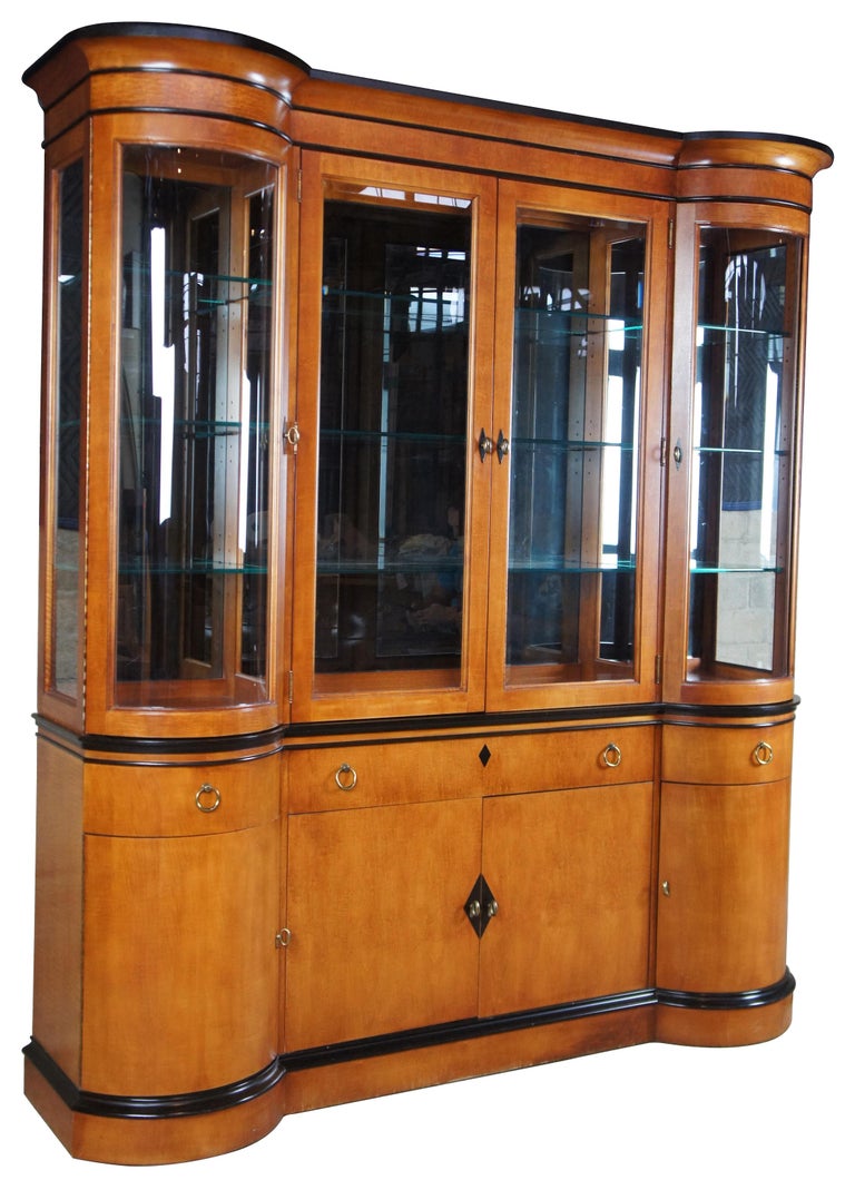 National Mt. Airy Maple Biedermeier Style Curved Glass Breakfront China ...