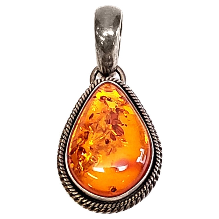 Native American Artie Yellowhorse Sterling Silver and Amber Pendant at ...