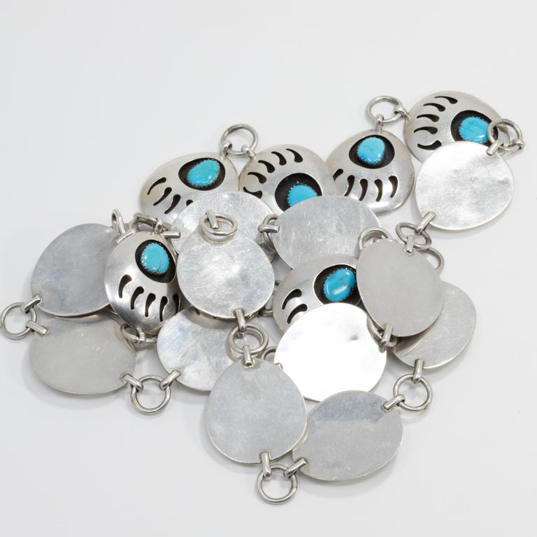 Native American Bear Claw Link Sterling Silver Turquoise Concho Belt ...