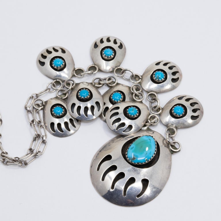 Native American Bear Claw Link Sterling Silver Turquoise Pendant ...