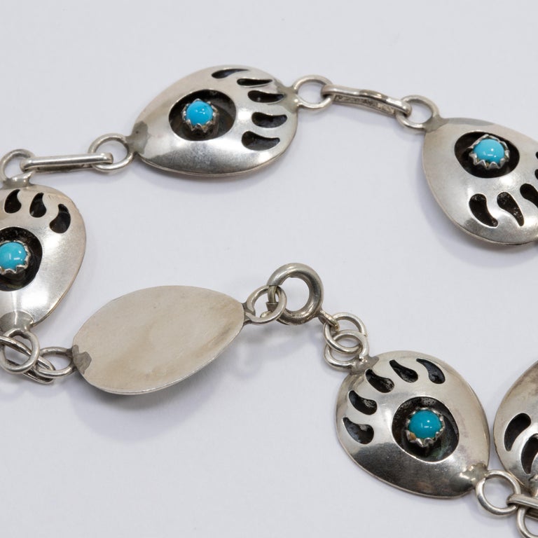 Native American Bear Claw Sterling Silver and Turquoise Link Bracelet ...